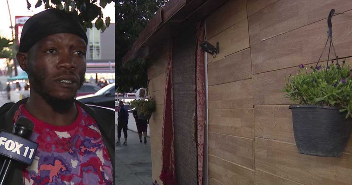Homeless man builds wooden house 'on wheels' on Hollywood Boulevard