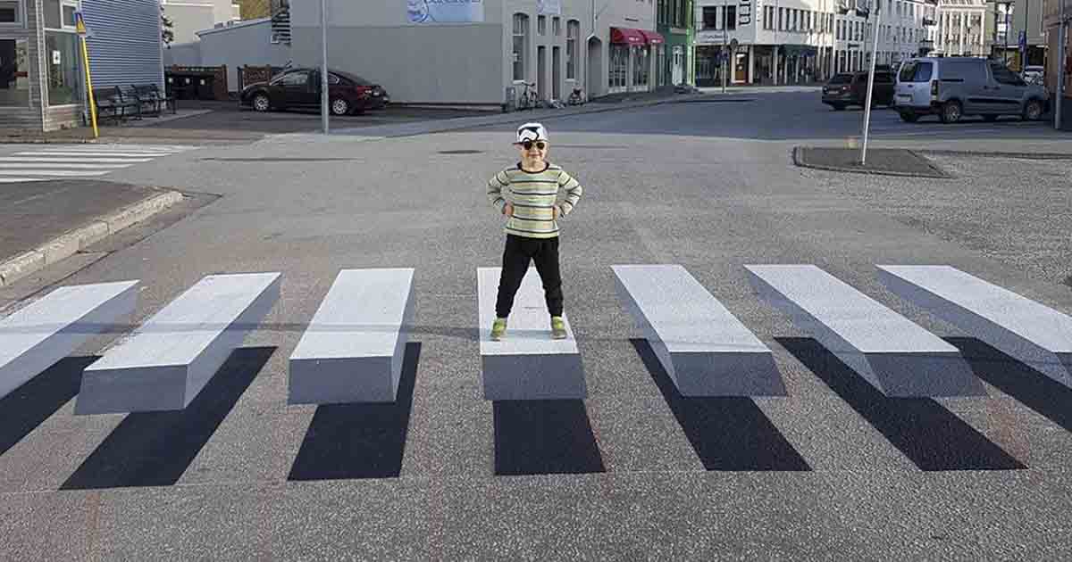 3D Crosswalk Slows Traffic with Surreal Optical Illusion